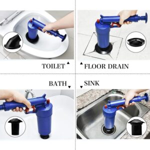 HeaBoom Plunger, Air Drain Blaster, Pressure Pump Cleaner, High Pressure Plunger Opener Cleaner Pump for Bath Toilets, Shower, Bathroom, Sink, Bathtub, Kitchen Clogged Pipe, Blue 21S