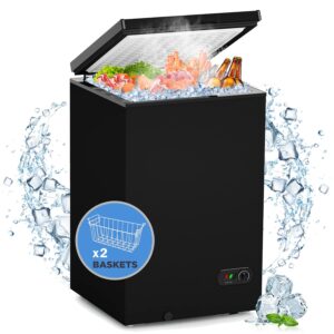 watoor 3.5 cu.ft chest freezer small deep freezer mini outdoor chest freezers upright with 2 removable baskets 7 temperature settings black…