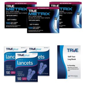 3x 100ct true metrix test strips + 3x 100ct 30g trueplus lancets + trueplus log book