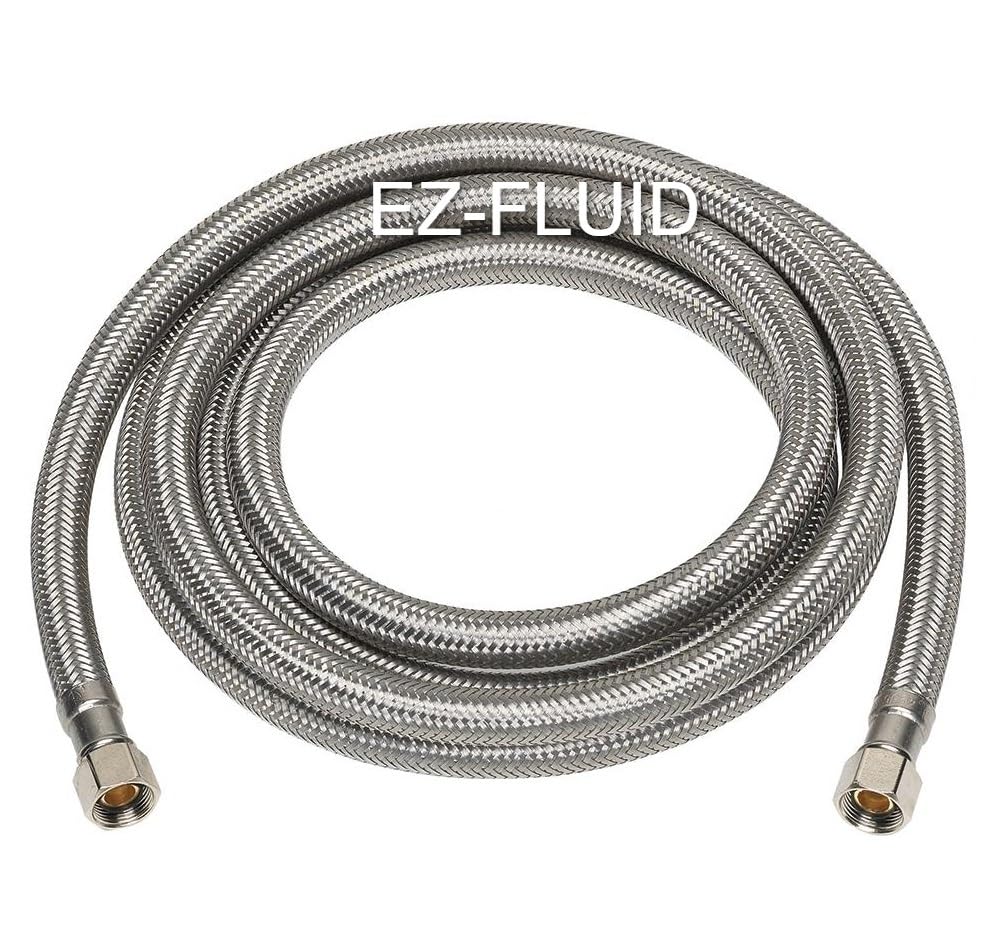 EZ-FLUID 1/4" Female Comp x 1/4" Female Comp x 24" (2FT) Stainless Steel Braided Flexible Refrigerator Ice Maker Water Line Connector Kit, Fridge Flex Icemaker Water Supply Hose For Portable & Home.