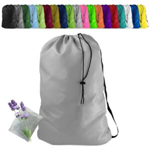 SILVER Heavy Duty Laundry Bag w/Shoulder Strap by Ultra Essentials, XXL 30" X 40" Tear Resistant Utility Bags, Dorm Hamper, Camping Tent, Sports Ball, Clothes, Yarn Storage, 1 Lavender Sachet