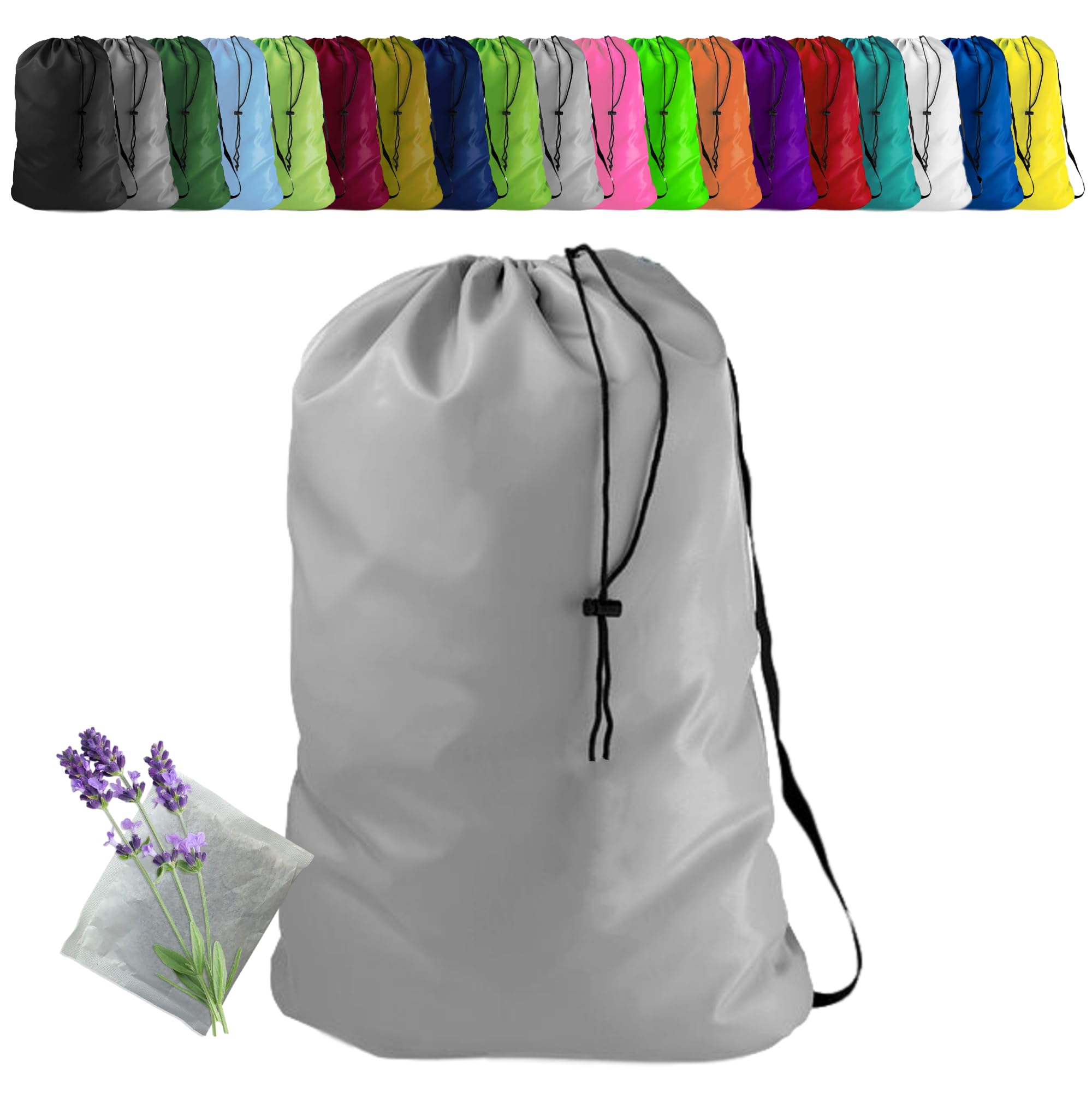 SILVER Heavy Duty Laundry Bag w/Shoulder Strap by Ultra Essentials, XXL 30" X 40" Tear Resistant Utility Bags, Dorm Hamper, Camping Tent, Sports Ball, Clothes, Yarn Storage, 1 Lavender Sachet