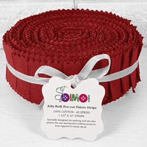 Soimoi 40Pcs Solid Red Cotton Precut Fabrics for Quilting Craft Strips 1.5 Inches Jelly Roll