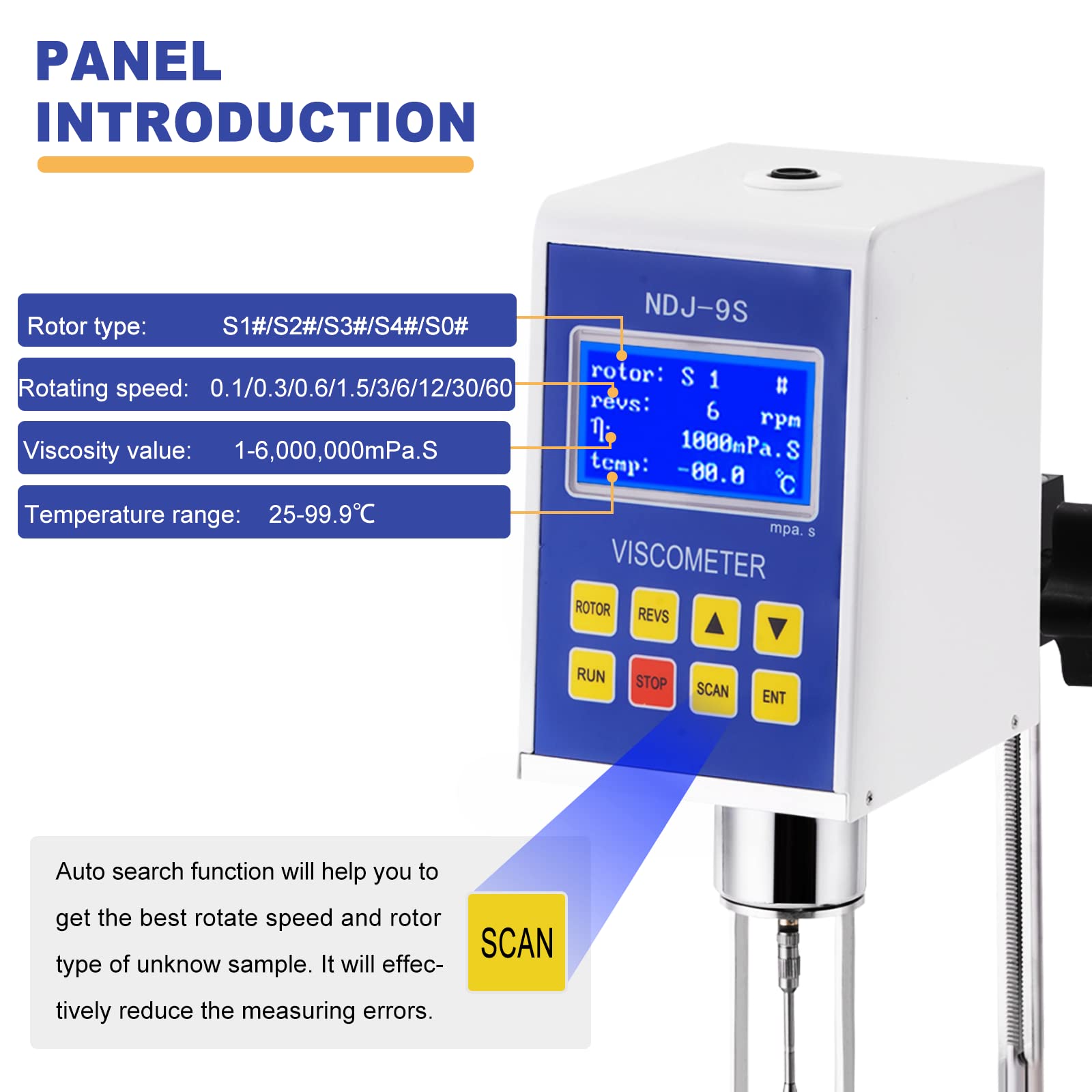 Saladulce Digital Rotary Viscometer with Temp. Probe, Lab Viscometer with Data Output, 10-6, 000,000 mPa.s Viscosity Meter Tester ±3% 100-240V