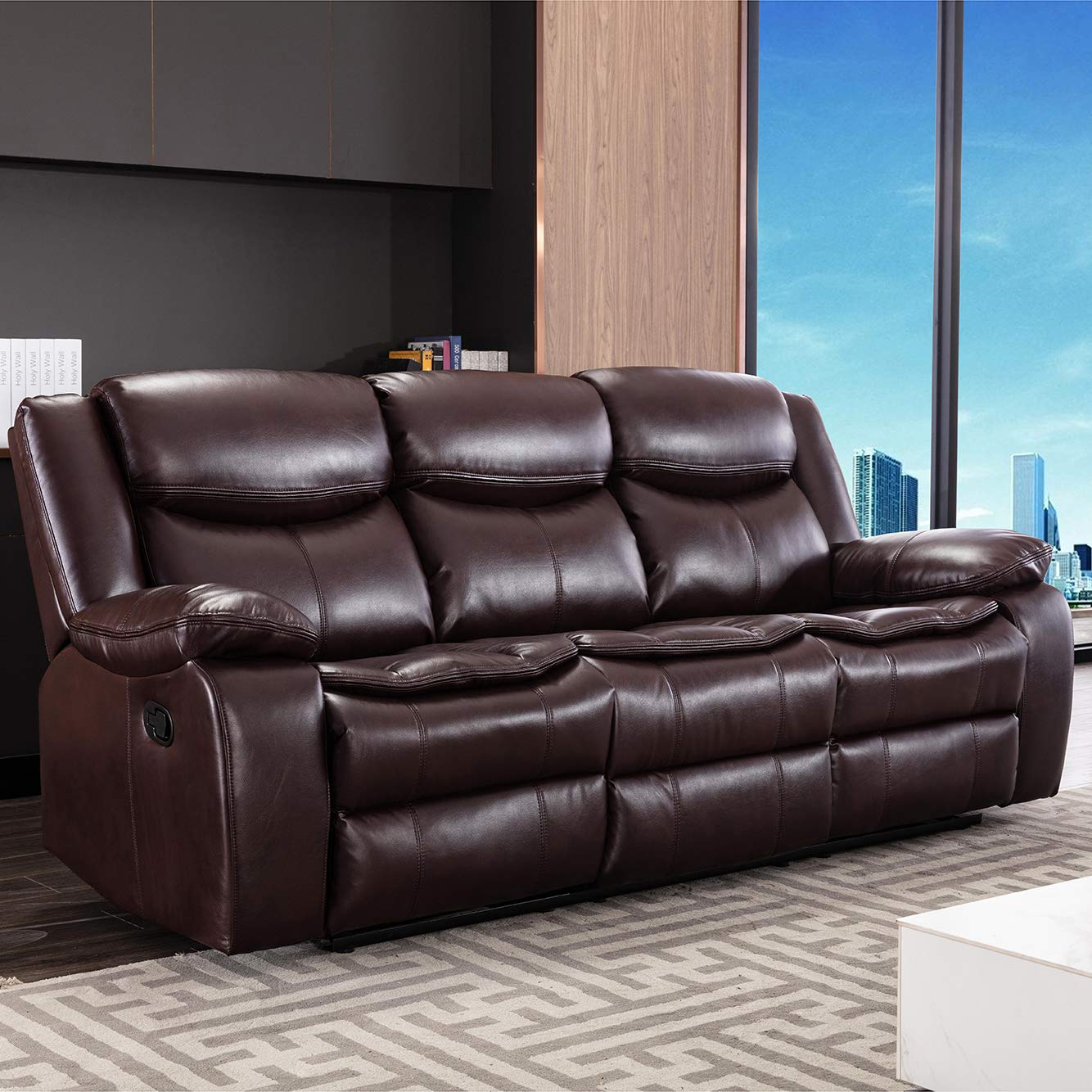 Familymill Breathable Leather Manual Reclining Sofa Sets with Recliner, Loveseat and 3-Seat Sofa for Living Room