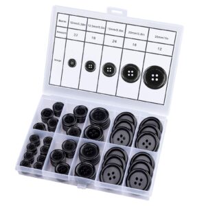 100 pcs premium mixed resin sewing buttons, onlywee eco-friendly 4-hole craft buttons, 5 sizes of black buttons suitable for sewing, diy and holiday decoration(black)