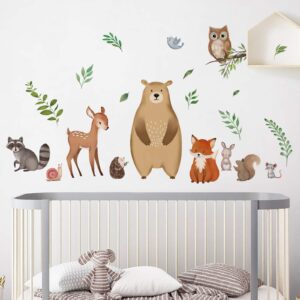 decalmile large woodland animals leaf wall decals bear fox deer wall stickers baby nursery kids bedroom classroom wall decor