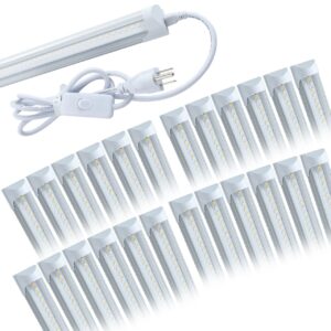 holdwill 24 pack led shop light fixture, 4ft 24w 6500k, cool white, clear cover, hight output, linkable shop lights, t8 led tube lights, led shop lights for garage 4 foot with plug cable