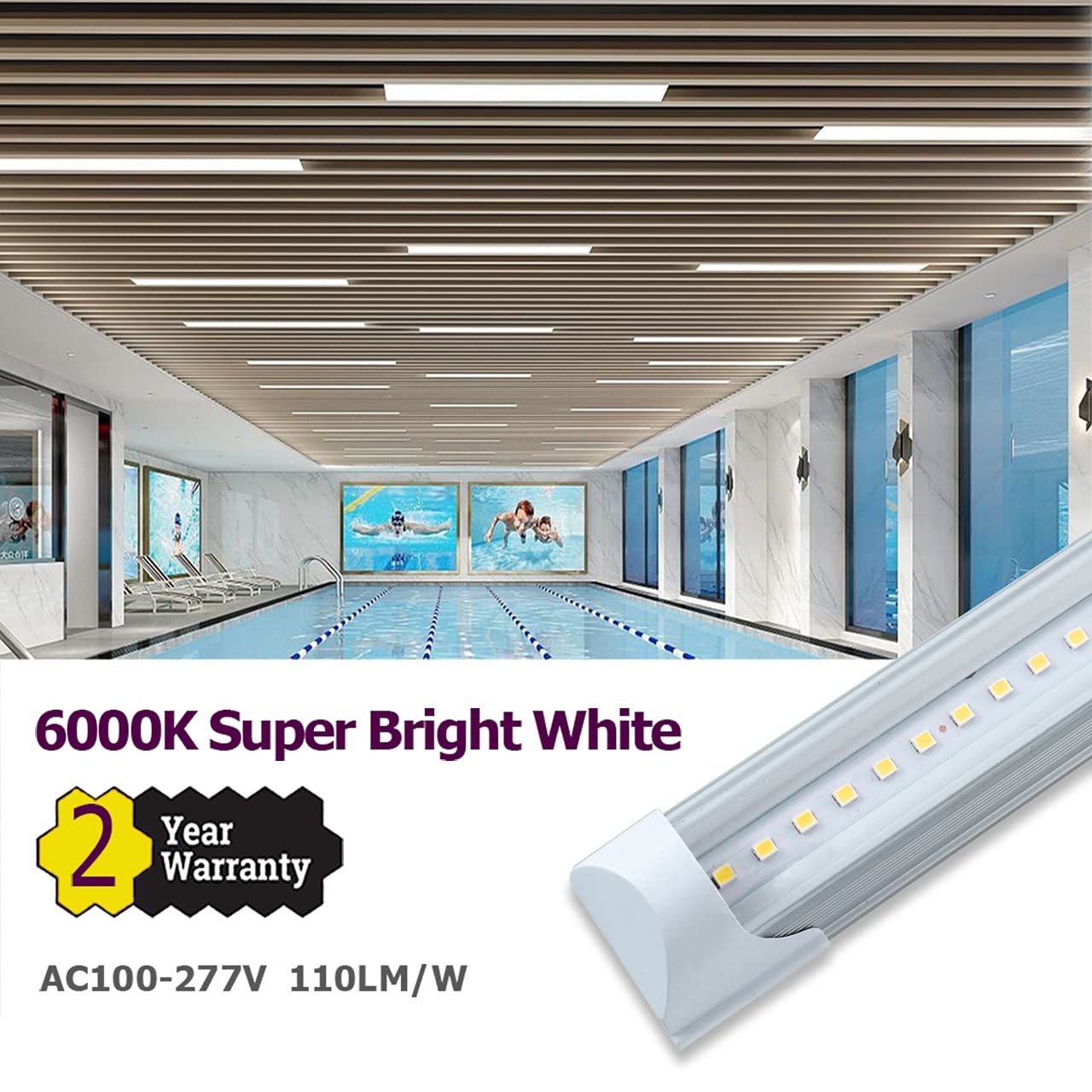 HOLDWILL 24 Pack LED Shop Light Fixture, 4FT 24W 6500K, Cool White, Clear Cover, Hight Output, Linkable Shop Lights, T8 LED Tube Lights, LED Shop Lights for Garage 4 Foot with Plug Cable