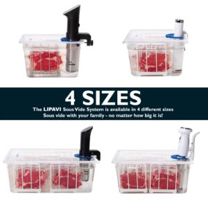 LIPAVI Sous Vide System Model NXC15-UNIR - with C15 Container, N15X Rack and an Universal lid - fits virtually any sous vide machine up to 2.755 inches (70mm) in diameter