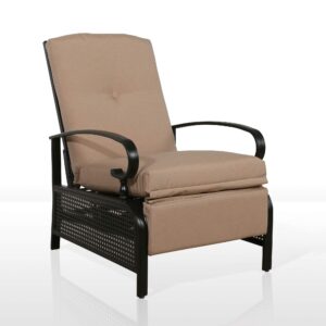 iwicker outdoor adjustable recliner chair with cushion, patio adjustable lounge chair with armrests, beige