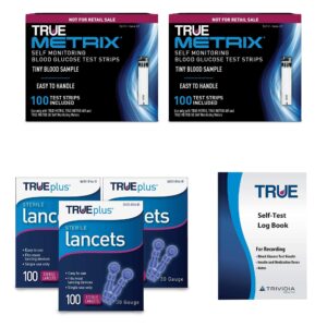 2x 100ct true metrix test strips + 3x 100ct 30g trueplus lancets + trueplus log book