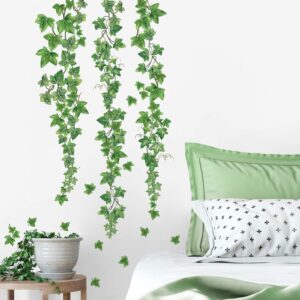 decalmile hanging vine wall decals evergreen ivy leaves wall stickers bedroom living room sofa tv background wall art decor