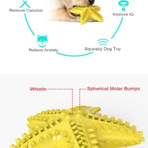 ANROD Dog Toothbrush Chew Toys for Aggressive Chewers Large Breed,Squeaky Talking Dogs Toy,Rubber Indestructible Tough Teeth Cleaning Stick for Small Dogs Dental Care (Yellow Starfish)