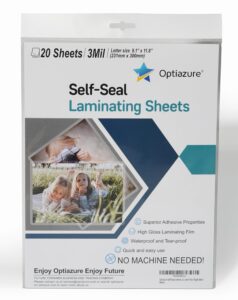 optiazure self-seal laminating sheets 9.1"x11.8" inches, 3mil 20pack, letter size, single sided