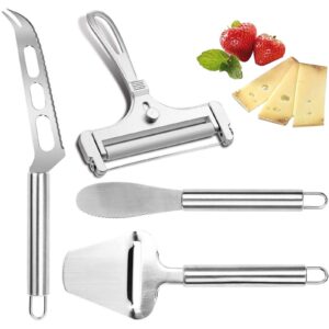 linwnil 4pcs cheese slicer set stainless steel wire cheese slicer thickness adjustable cheese cutter for cutting soft, semi-hard, hard cheeses