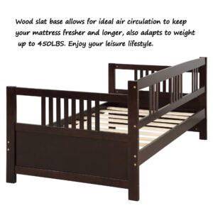 Merax Daybed Twin Bed Wooden Slats Support Modern Living Daybed with Rails, Twin Size, Dark Espresso