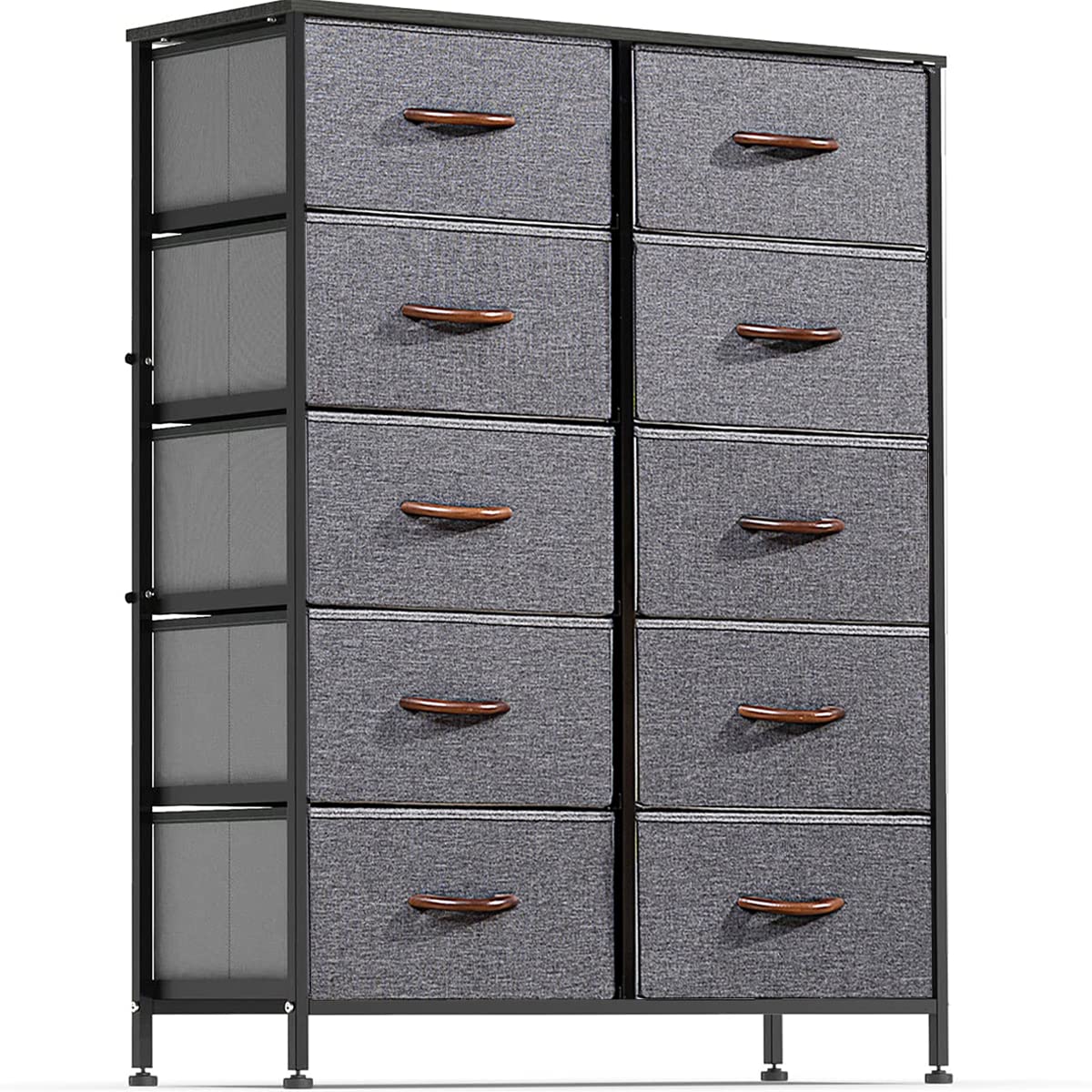 WAYTRIM 10 Drawer Storage Organizer, 10-Drawer Dresser, 10 Fabric Storage Tower for Bedroom, Tall Wide Dresser, for Hallway, Dormitory, Closet, Living Room, Sturdy Steel Frame, Wooden Top - (Grey)