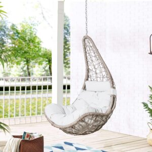 ulax furniture outdoor wicker hanging chair swing, patio hanging basket swing chair with hanging steel chain (beige)