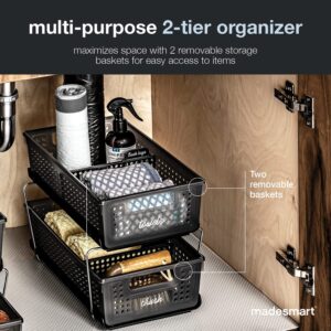 Madesmart 2-Tier Organizer Multi-Purpose Slide-Out Storage with Handles and Dividers for Home and Bath, BPA Free, Pack of 1, Carbon