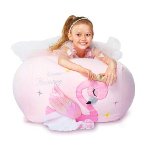 flamingo stuffed animal toy storage for kids bean bag chair cover large size 24x24 inch velvet extra soft stuffed organization for girls gift pink cover only