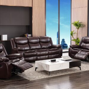 Familymill Breathable Leather Manual Reclining Sofa Sets with Recliner, Loveseat and 3-Seat Sofa for Living Room