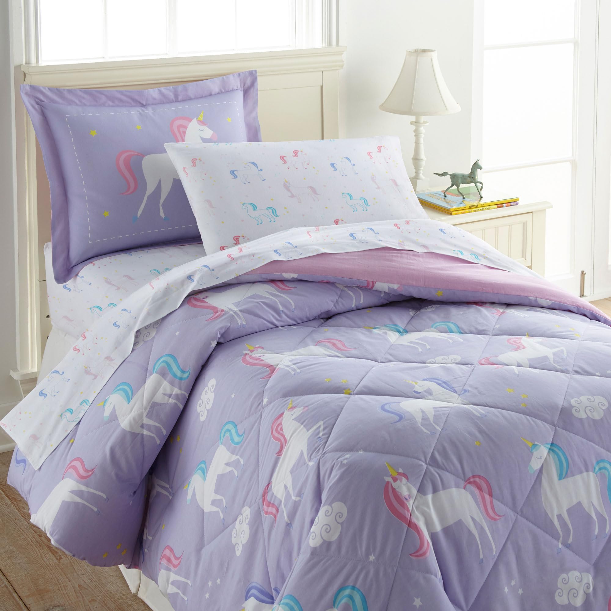 Wildkin Kids 100% Cotton Flannel Twin Sheet Set for Boys & Girls, Bedding Set Includes Fitted Sheet, Top Sheet & Pillow Case, Bed Sheets for Cozy Cuddle (Unicorn)