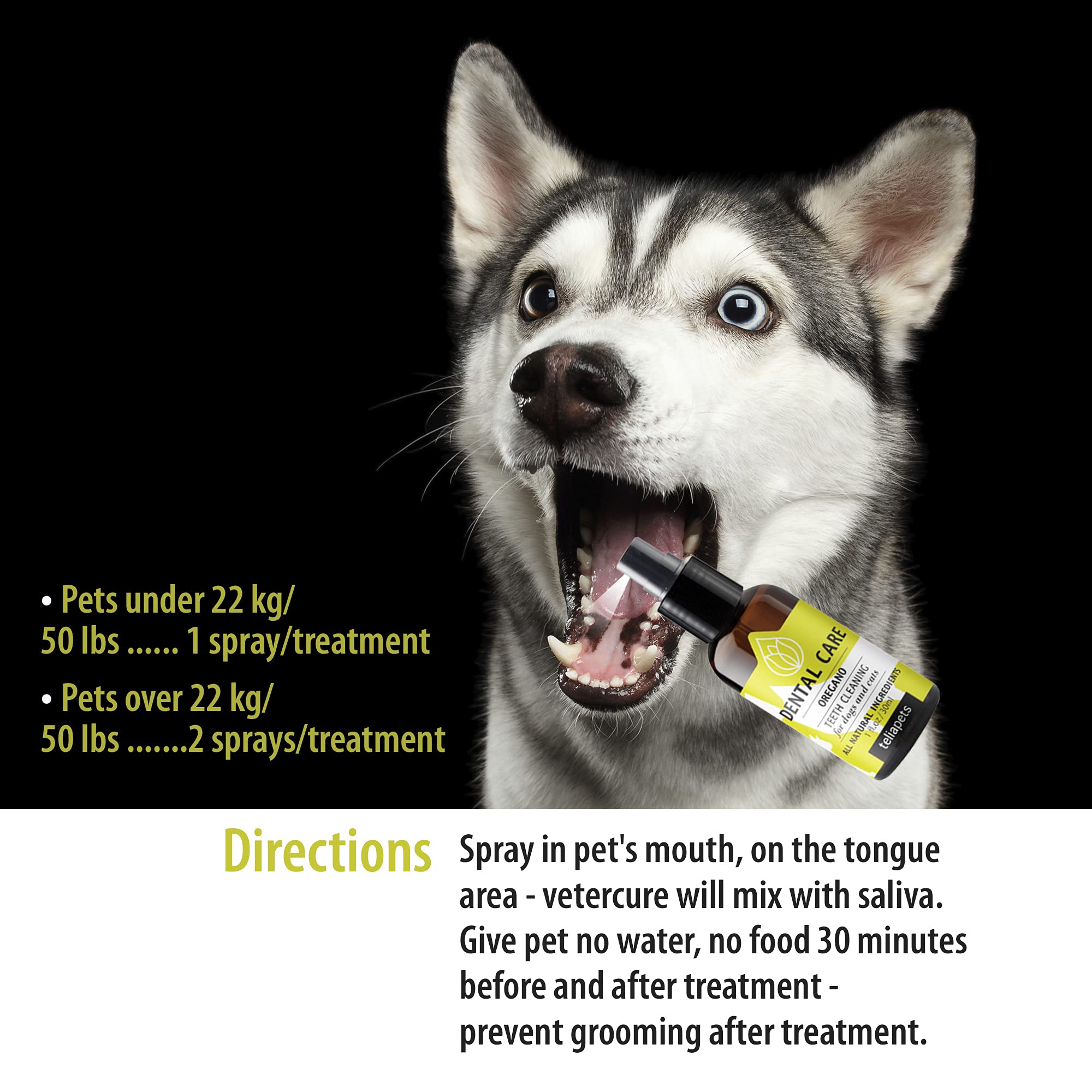 Teliapets Oregano Dental Care Spray for Pet's Teeth & Gums - Natural Dog's & Cat's Teeth Cleanser - Bad Breath, Plaque, Periodontitis & Gingivitis Fighter -Quick & Simple Oral Relief - 30ml / 1oz