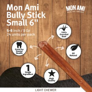 Mon Ami Small Bully Sticks for Large and Small Dogs (5-6 inches, Pack of 24) - Grass Fed Dog Treats - Bully Sticks Natural Dog Treat