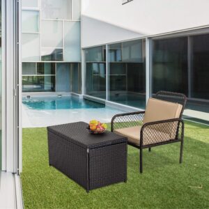 Aura Outdoor Patio Pool Wicker Storage Box, 70 Gallon Outdoor Cushion Storage Container, Outdoor Storage Bin for Cushins, Garden Supplies - PE Wicker Rattan, Aluminum, Black