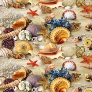 elizabeths studio landscape medley ocean sea shells premium quality 100% cotton fabric by 1/2 yard.