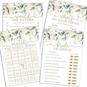 All Ewired Up Bridal Shower Bachelorette Games, Floral Watercolor Greenery Sage Gold Blush, He Said She Said, Find The Guest Quest, Would She Rather, What's in Your Phone Game, 25 Games Each…