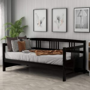 merax daybed twin bed wooden slats support modern living daybed with rails, twin size, dark espresso