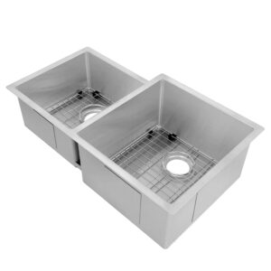 zline 32" jackson undermount double bowl stainless steel kitchen sink with bottom grid (srdl-32)