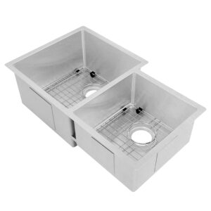 zline 32" jackson undermount double bowl scratch resistant stainless steel kitchen sink with bottom grid (srdr-32s)