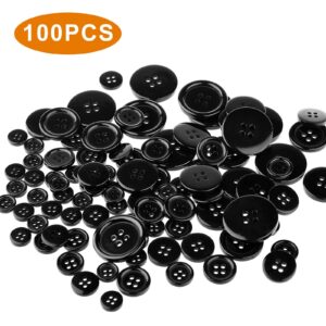 100 Pcs Premium Mixed Resin Sewing Buttons, ONLYWEE Eco-Friendly 4-Hole Craft Buttons, 5 Sizes of Black Buttons Suitable for Sewing, DIY and Holiday Decoration(Black)