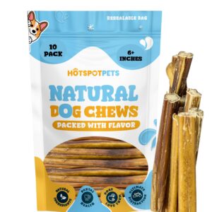 hotspot pets bully sticks 6 inch- 10 pack- premium natural long lasting bully sticks for medium dogs beef pizzle treats - grain free fully digestible rawhide alternative stix