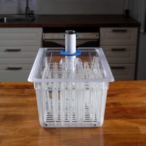 LIPAVI Sous Vide System Model NXC10-UNIR - with C10 Container, N10X Rack and an Universal lid - fits virtually any sous vide machine up to 2.755 inches (70mm) in diameter