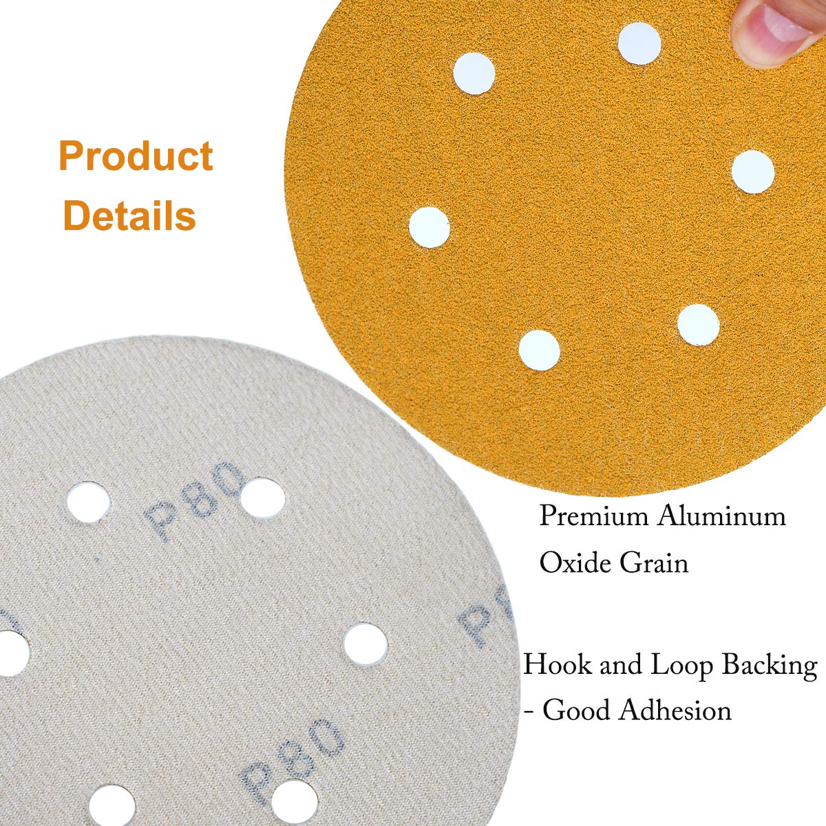 Aiyard 6-Inch 6-Hole Hook and Loop Sanding Discs 80-Grit, Random Orbital Sandpaper for Automotive and Woodworking, 100-Pack