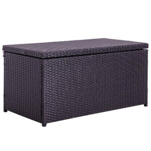 aura outdoor patio pool wicker storage box, 70 gallon outdoor cushion storage container, outdoor storage bin for cushins, garden supplies - pe wicker rattan, aluminum, black