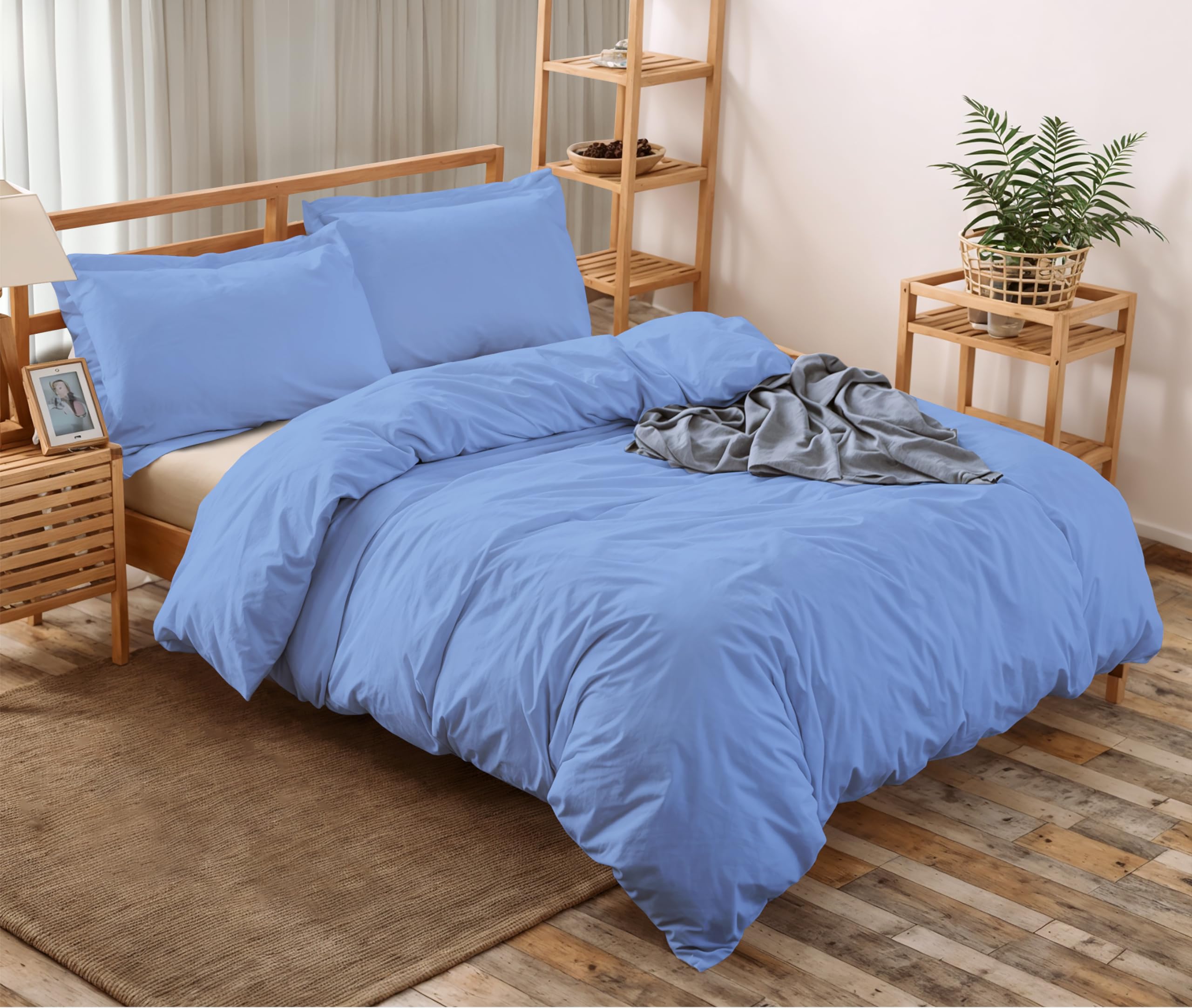 RUVANTI Sky Blue Duvet Cover King Size - Soft Egyptian Cotton Duvet Cover Set 3 Pieces with Button Closure, 1 Duvet Cover 106x96 inches and 2 Pillow Shams (No Comforter)