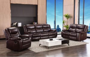 familymill breathable leather manual reclining sofa sets with recliner, loveseat and 3-seat sofa for living room