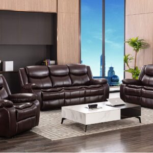 Familymill Breathable Leather Manual Reclining Sofa Sets with Recliner, Loveseat and 3-Seat Sofa for Living Room