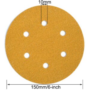 Aiyard 6-Inch 6-Hole Hook and Loop Sanding Discs 80-Grit, Random Orbital Sandpaper for Automotive and Woodworking, 100-Pack