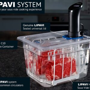 LIPAVI Sous Vide System Model NXC10-UNIR - with C10 Container, N10X Rack and an Universal lid - fits virtually any sous vide machine up to 2.755 inches (70mm) in diameter