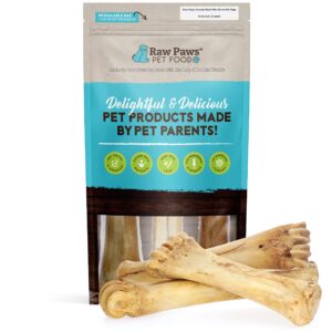 raw paws smoked beef shin bones for dogs, 8-inch, 3-ct - made in usa - free-range, grass-fed, naturally smoked bones for dogs - dog chew bones for aggressive chewers - beef dog bones for large dogs