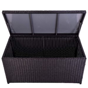 Aura Outdoor Patio Pool Wicker Storage Box, 70 Gallon Outdoor Cushion Storage Container, Outdoor Storage Bin for Cushins, Garden Supplies - PE Wicker Rattan, Aluminum, Black