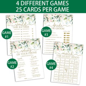 All Ewired Up Bridal Shower Bachelorette Games, Floral Watercolor Greenery Sage Gold Blush, He Said She Said, Find The Guest Quest, Would She Rather, What's in Your Phone Game, 25 Games Each…