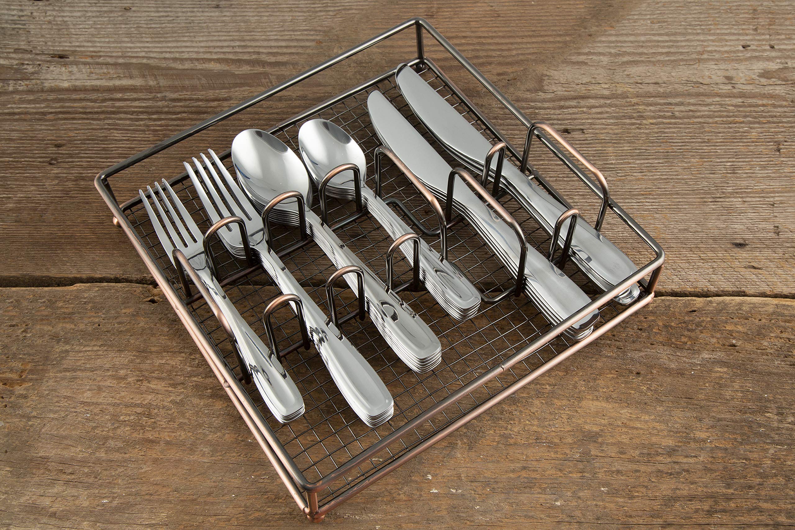 Cambridge Silversmiths Waylen Mirror 40-Piece with Rustic Bronze Buffet Flatware Set