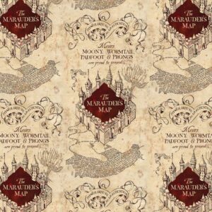 harry potter wizarding world marauders map tan premium quality 100% cotton fabric by 1/2 of a yard.